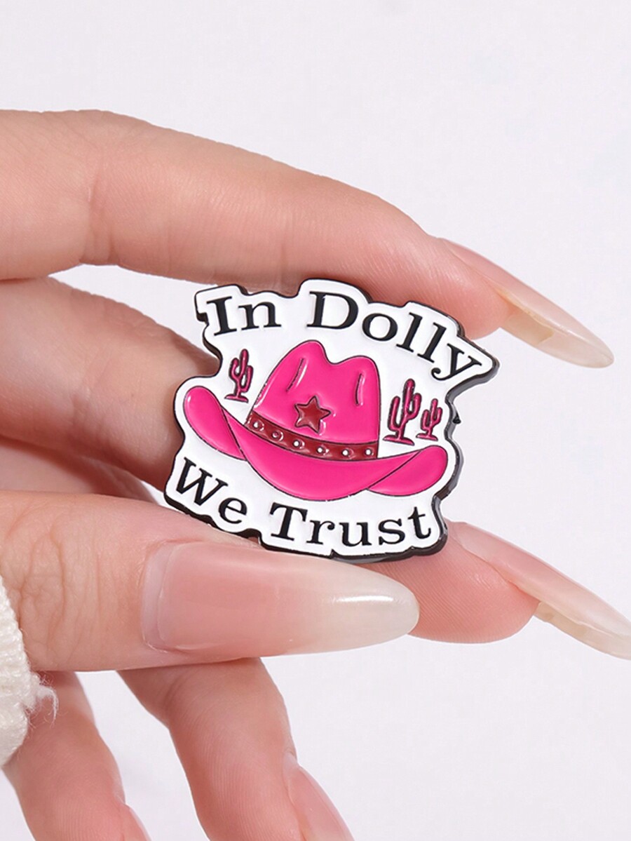 1pc Dolly We Trust Pink Cowboy Hat Enamel Pin, Suitable For Girls ...