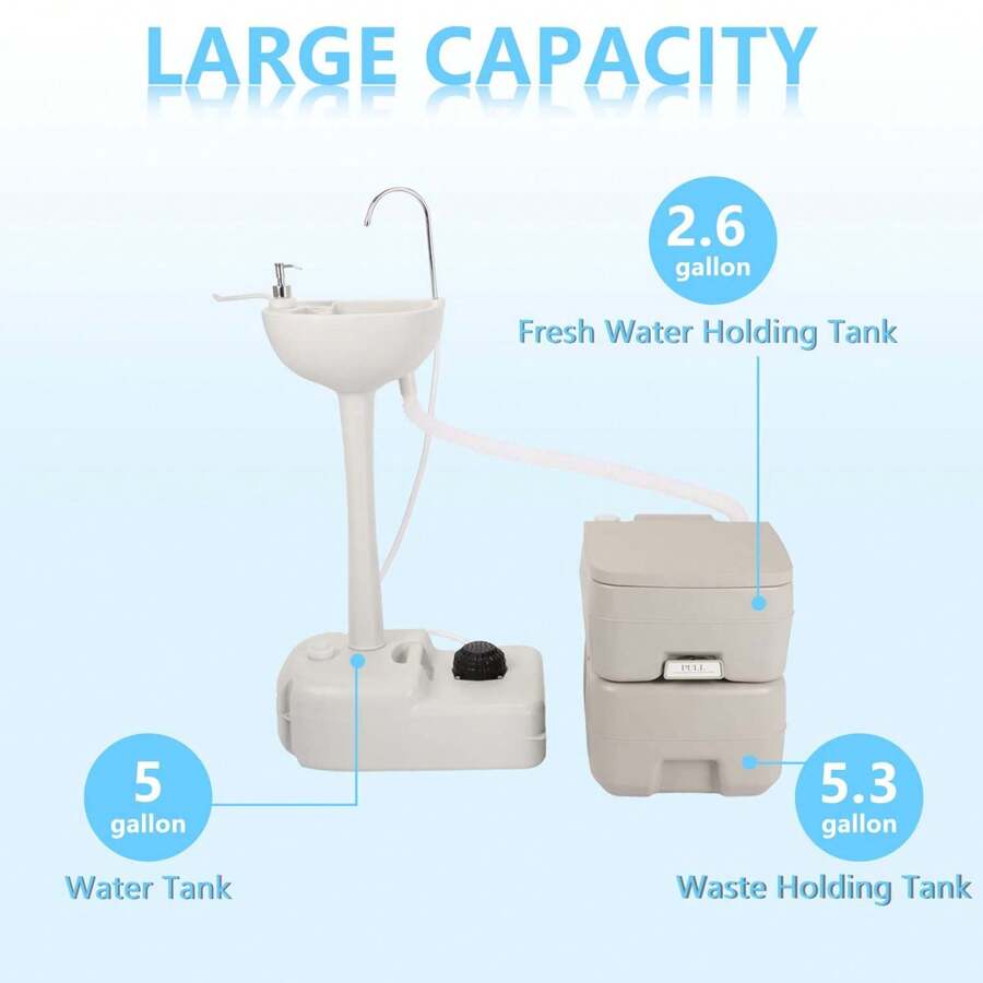 Portable Sink And Toilet Combo, 5 Gallon Hand Washing Station & 5.3 ...