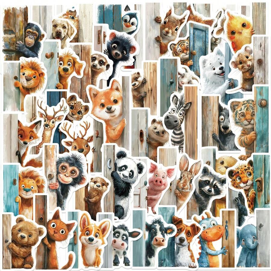 50pcs Animal Peeping Around Door Style Stickers, Cartoon Graffiti ...