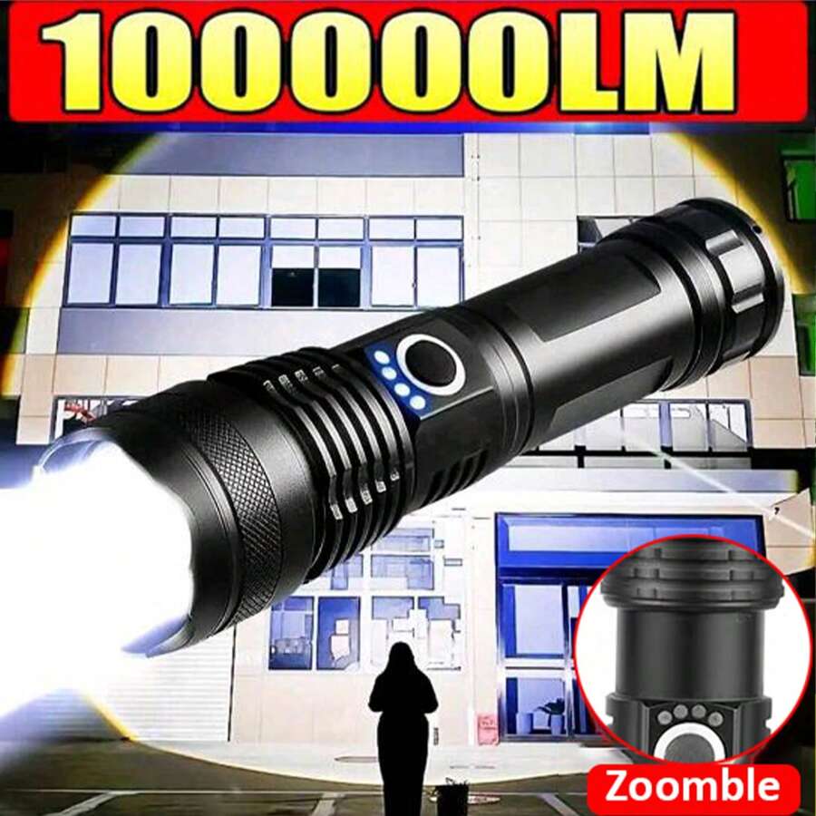 High Power LED Flashlights Type-C Rechargeable Ultra Bright Torch Built ...