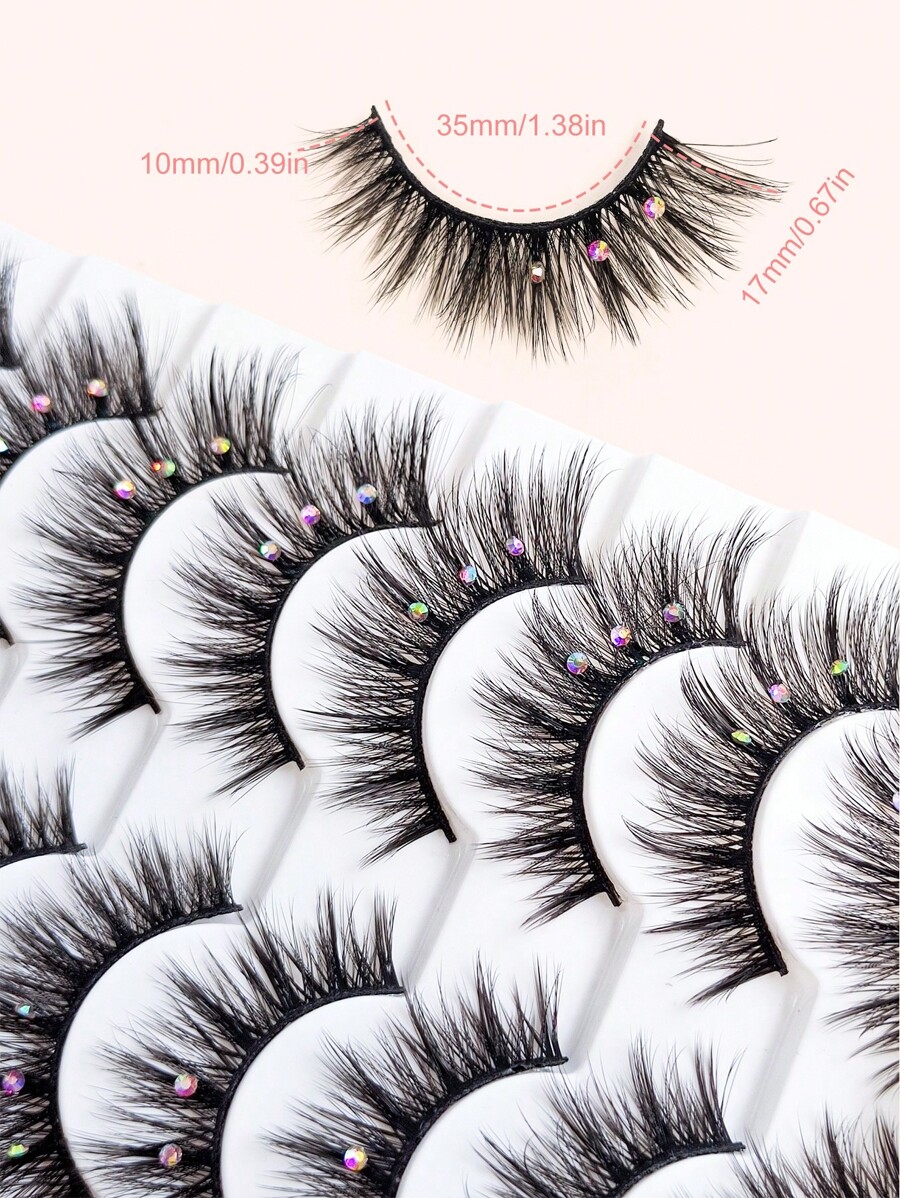 10 Pairs Fluffy Lashes Flash Drill Performance Bushy Three Drill Of Fake Eyelashes Soft Thick ...