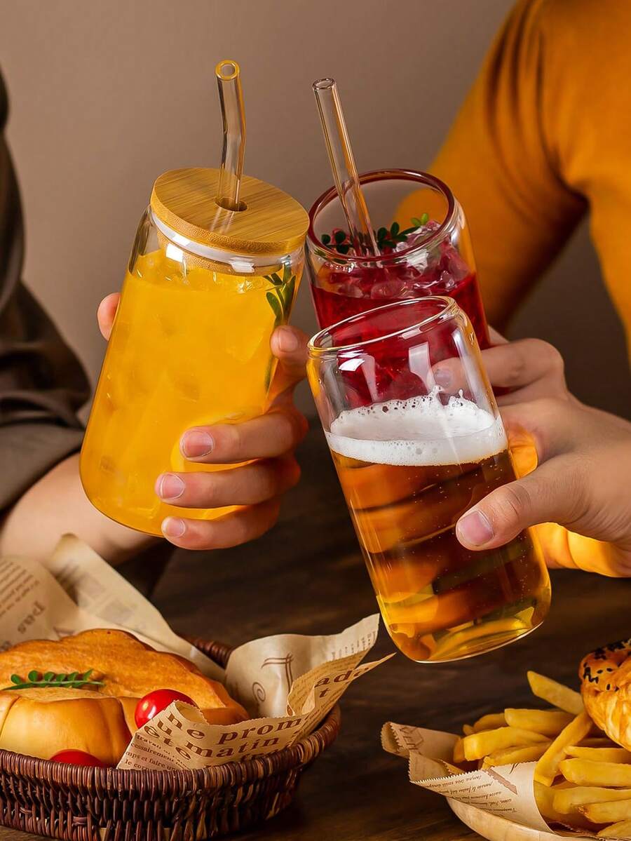 1/4Pcs Can Shaped Glass Cups Beer & Ice Coffee Glasses, Glass Cups With ...