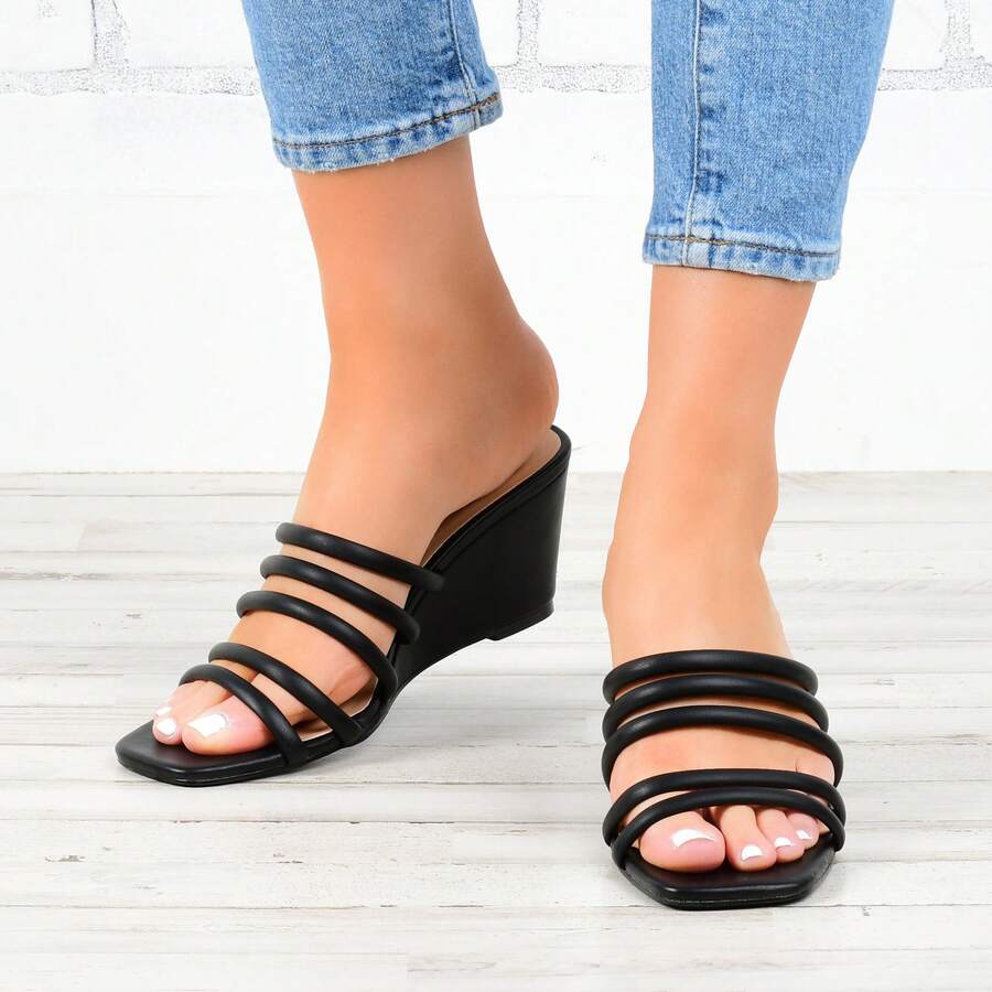 Womens Multi Strap Faux Leather Wedge | SHEIN USA
