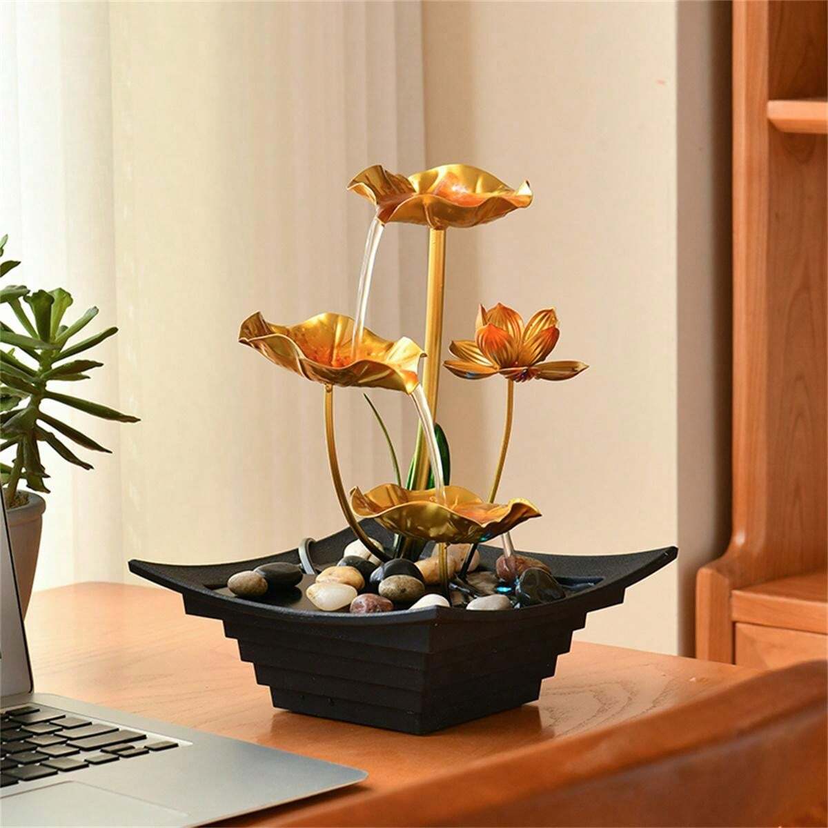 Lotus Pond Moonlight Wealth Flowing Water Ornament, Desktop Artificial ...