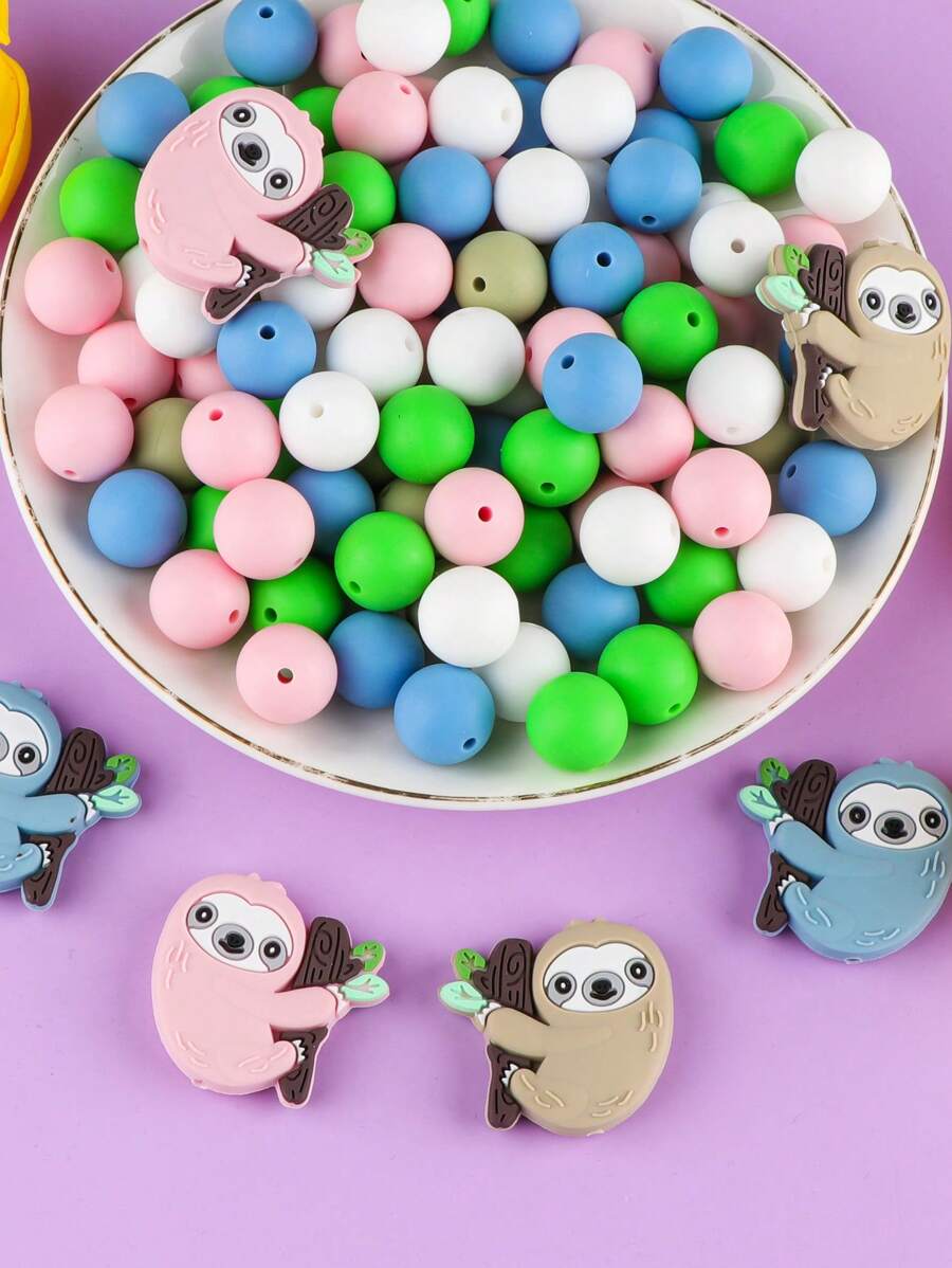 53pcs 15mm Loose Sloth Shaped Silicone Beads Set For DIY Jewelry Making ...
