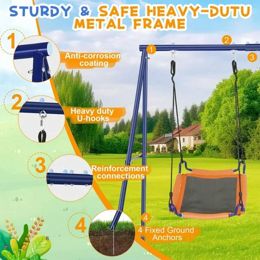 Backyard Swing Set For Kids, 440lbs Outdoor Playground Swing Set With ...