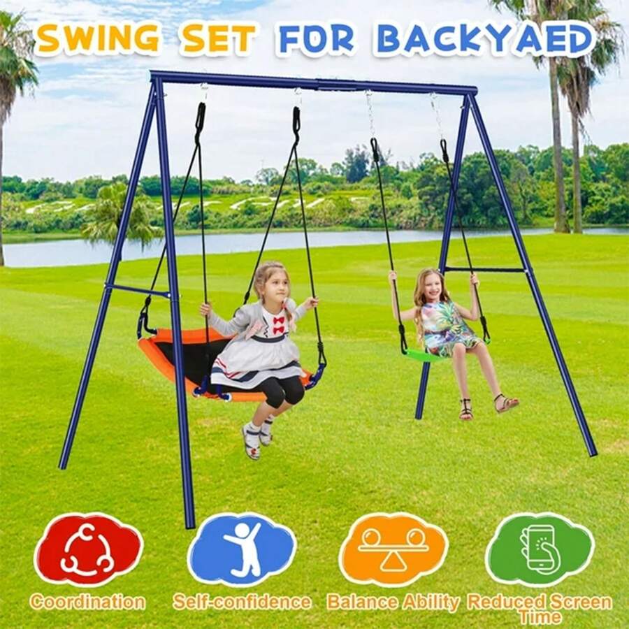 Backyard Swing Set For Kids, 440lbs Outdoor Playground Swing Set With ...