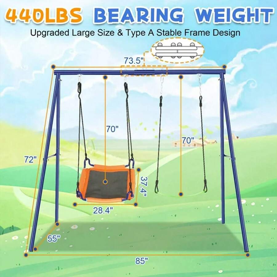 Backyard Swing Set For Kids, 440lbs Outdoor Playground Swing Set With ...