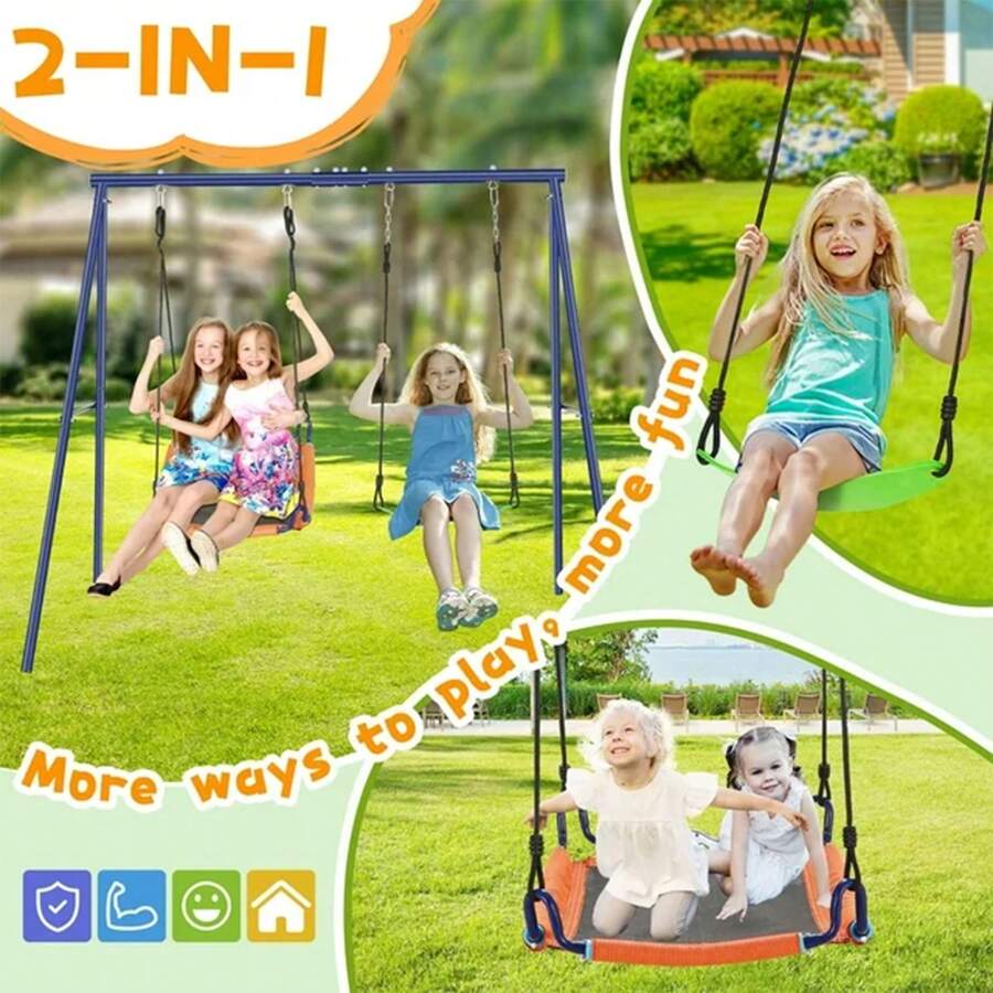 Backyard Swing Set For Kids, 440lbs Outdoor Playground Swing Set With ...