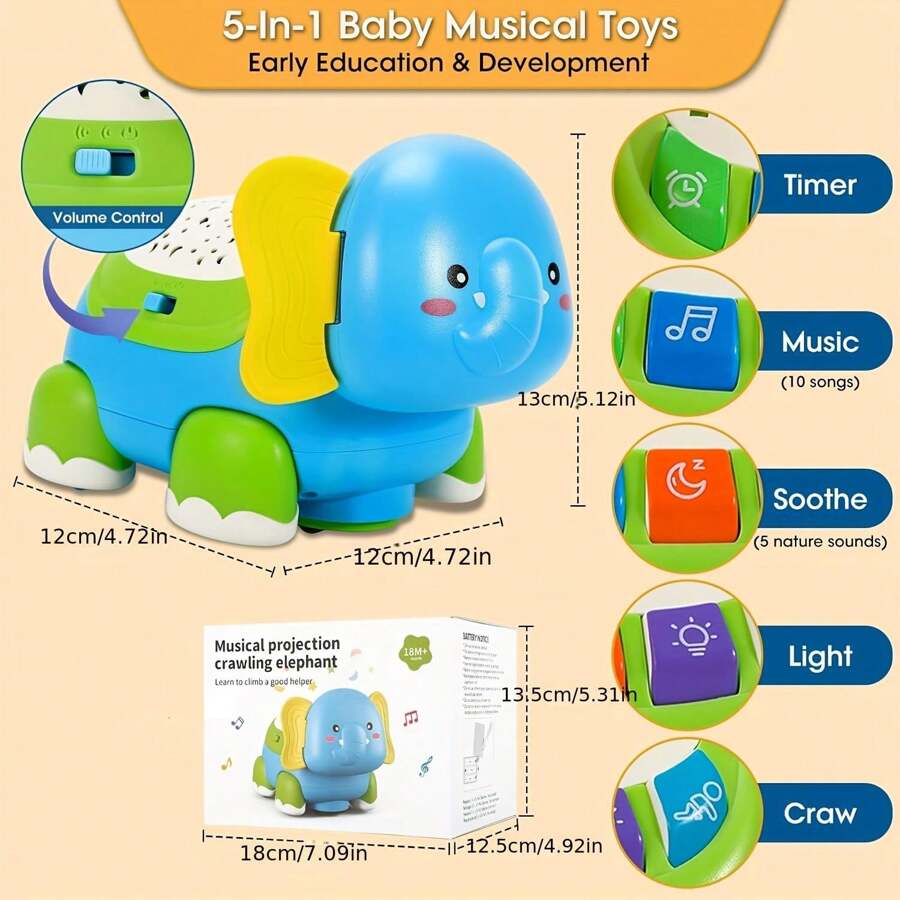 Baby Crawling Toys Elephant Musical Light Up Baby Toys, Infant Toy With Light Sound ...