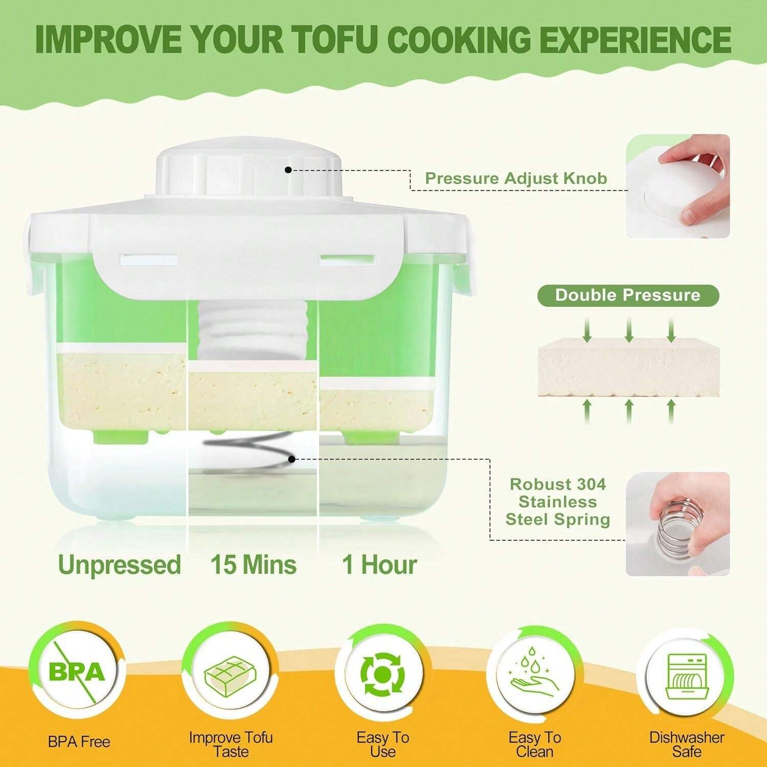 Tofu Press, Upgrade Adjustable Tofu Press Dishwasher Safe, Large Vegan ...