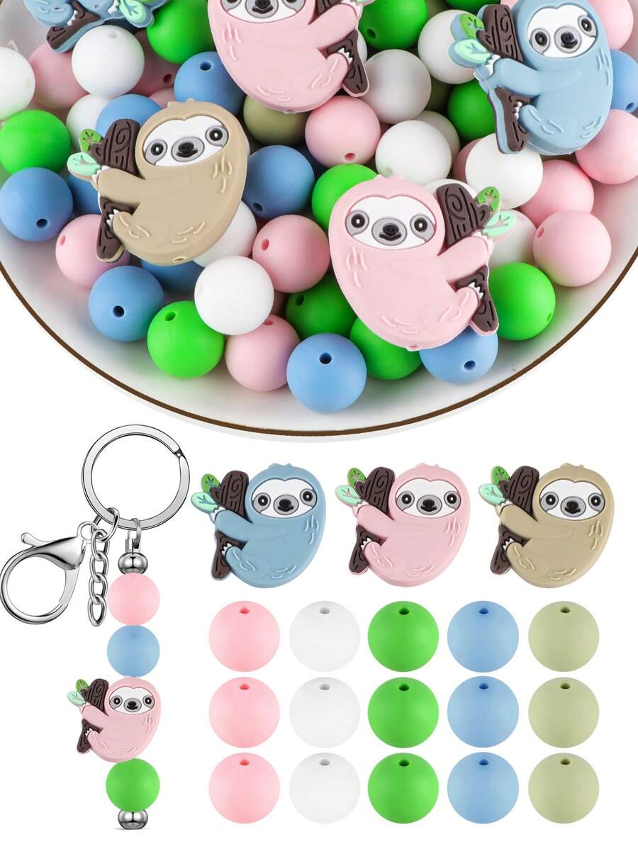 53pcs 15mm Loose Sloth Shaped Silicone Beads Set For DIY Jewelry Making ...