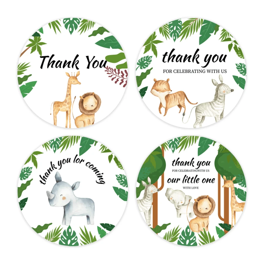 160pcs Jungle Wild Animals Thank You Stickers, Round Birthday Party ...