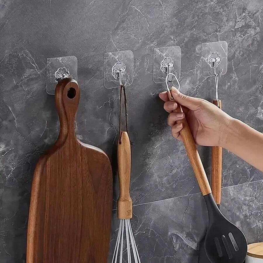 10pcs Self-Adhesive Heavy Duty Hooks, Transparent Reusable Wall Hooks ...
