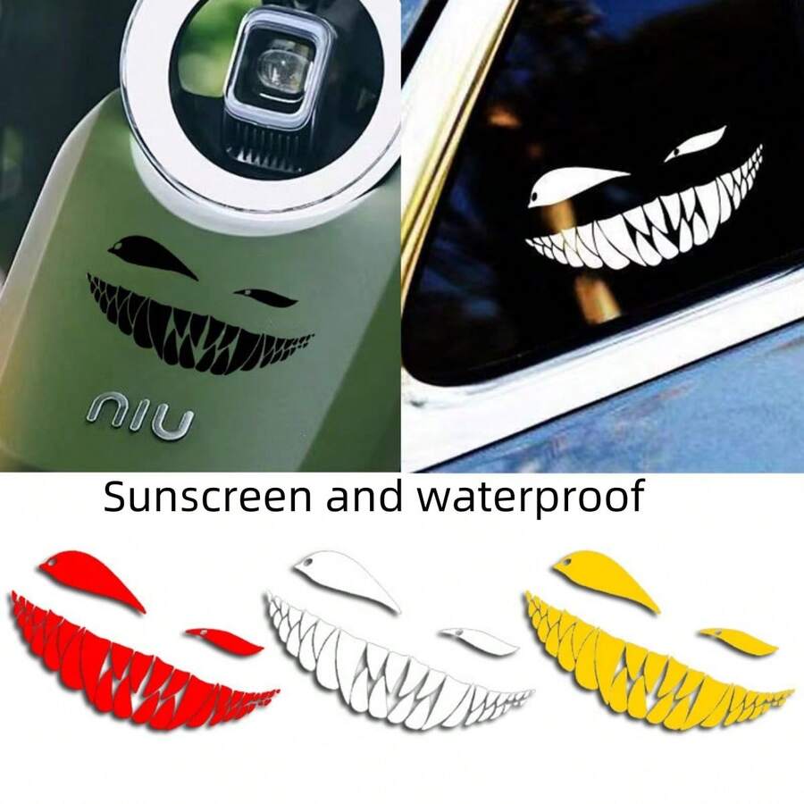 Smiling Face With Pointed Teeth Car Sticker For Electric Motorcycles ...