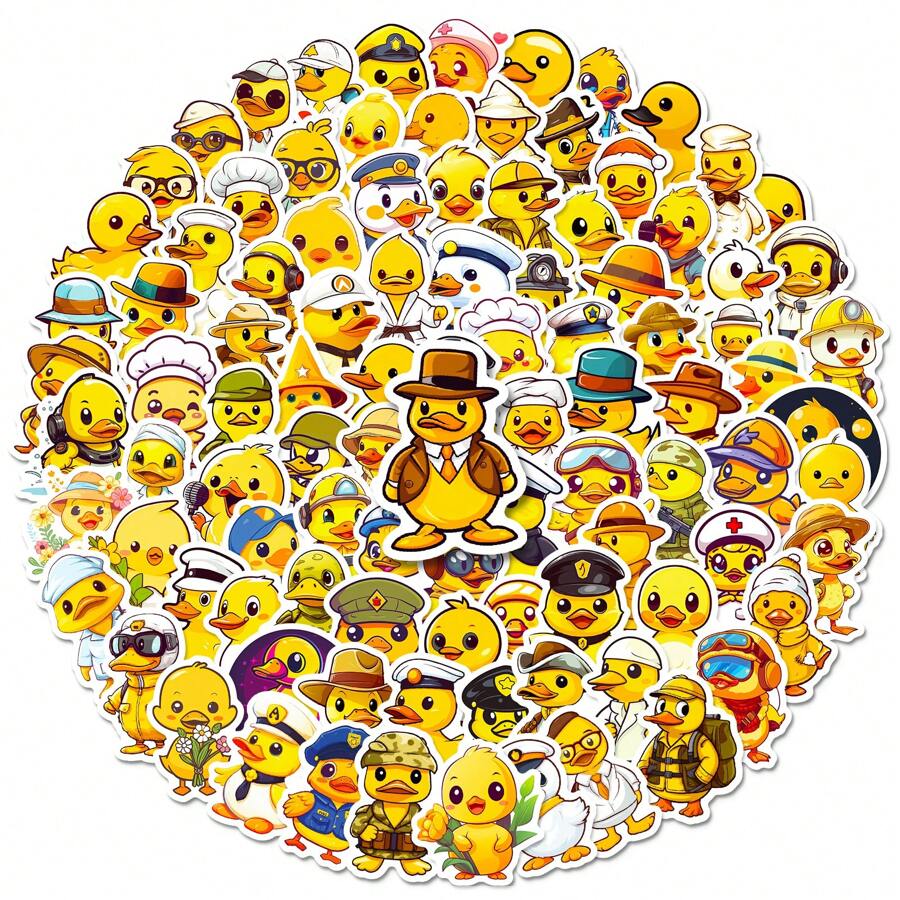 100Pcs Funny Duck Stickers, Cute Yellow Duck Waterproof Stickers For ...