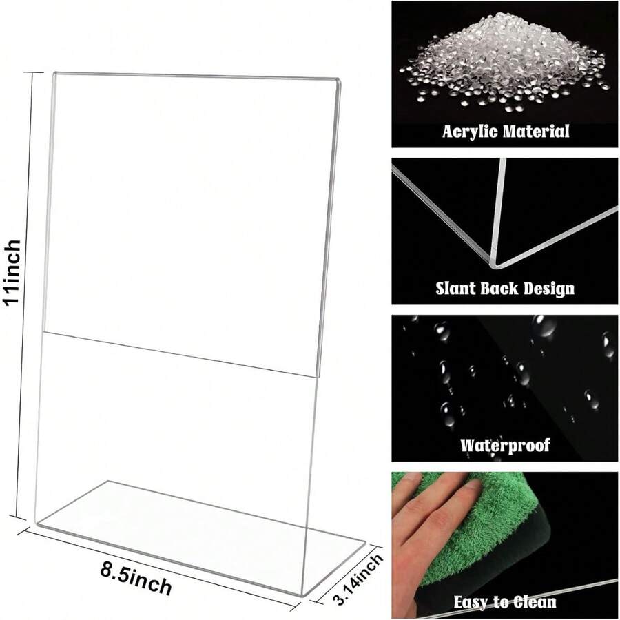 10 Pack Acrylic Sign Holder 8.5 X 11, Slanted Back Sign Holders, Clear ...