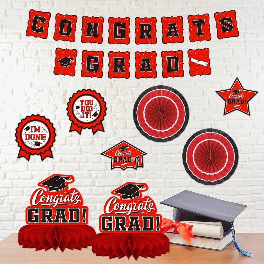 Red Themed 2024 Graduation Decorations Set - Congrats Grad Banner ...