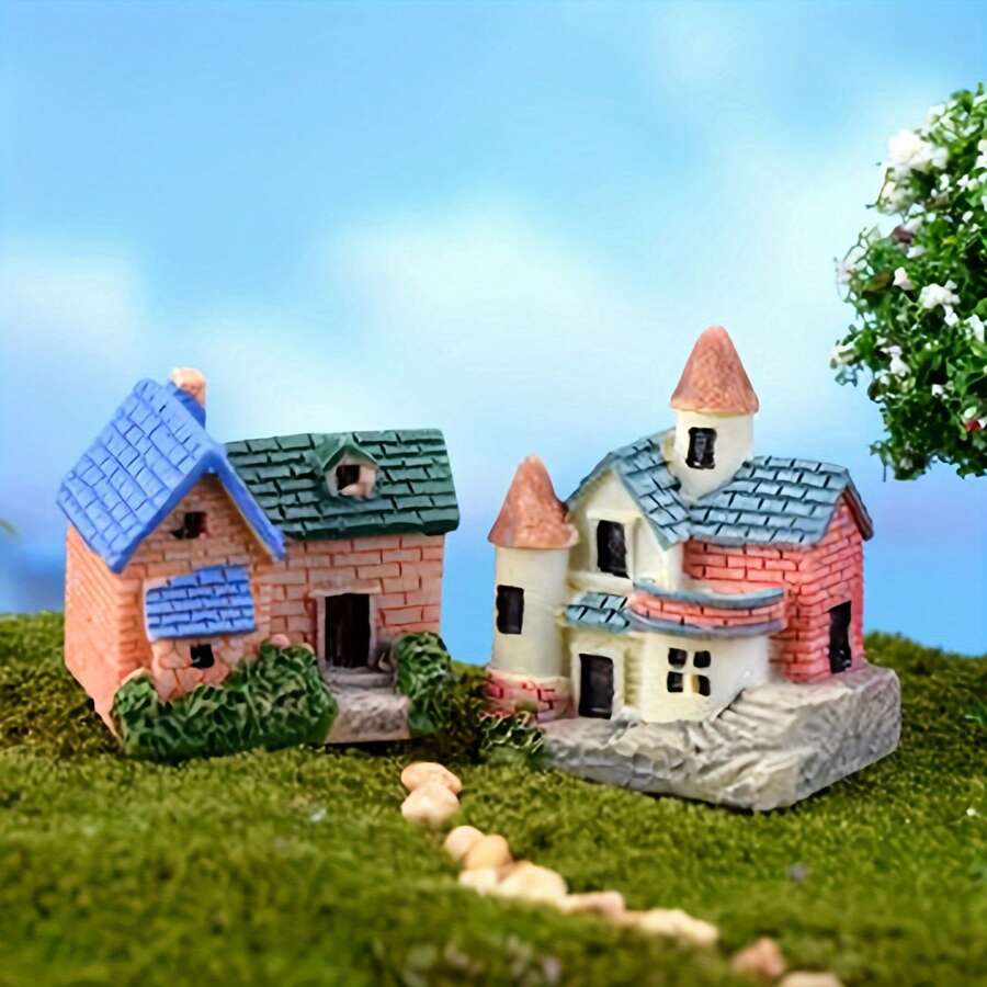 4pcs Miniature Fairy Garden Stone House, Mini Resin House Fairy Cottage ...