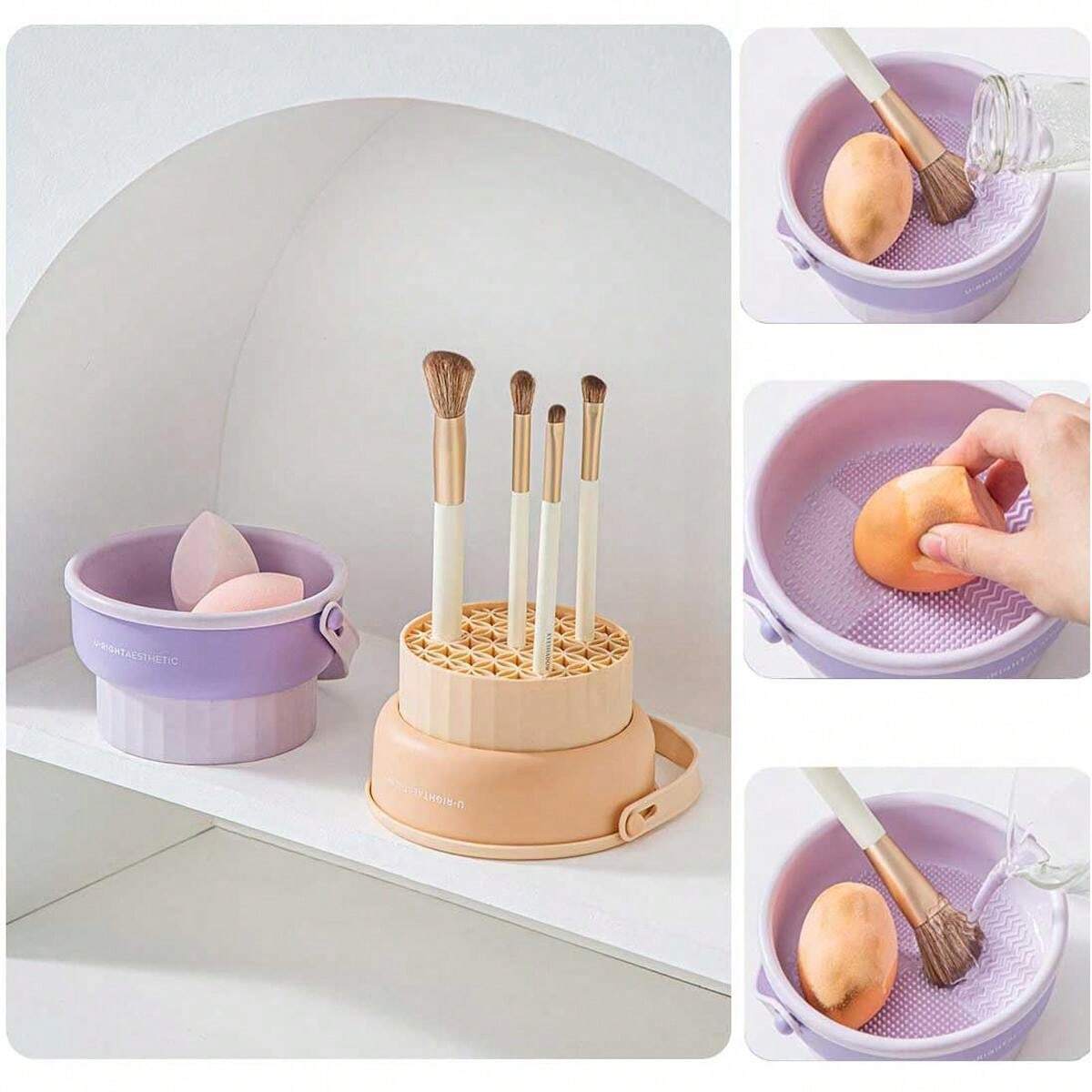 3-In-1 Makeup Brush Cleaner Mat With Drying Rack And Organizer ...