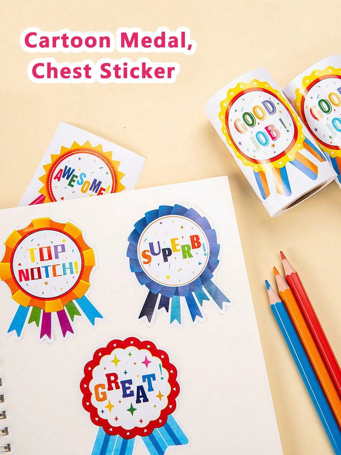 100pcs/Roll Encouragement Medal Stickers, Elementary School Students ...