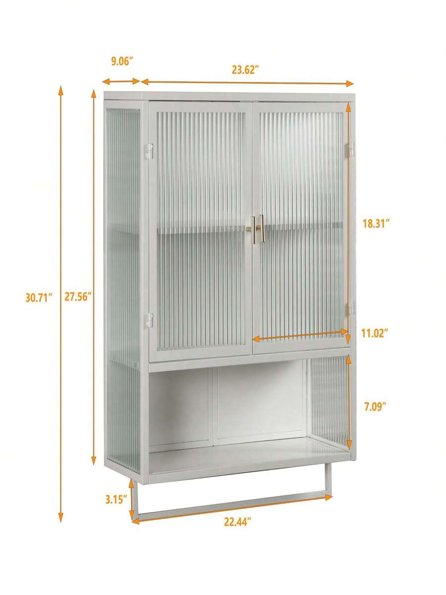 23.62"Glass Doors Modern Two-Door Wall Cabinet With Featuring Two-Tier ...