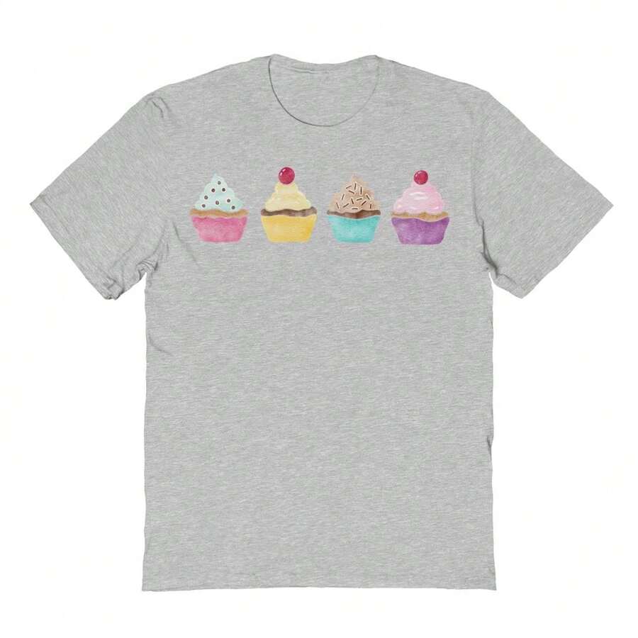 Nearly There Watercolour Cupcakes Graphic Cotton Short-Sleeve T-Shirt ...
