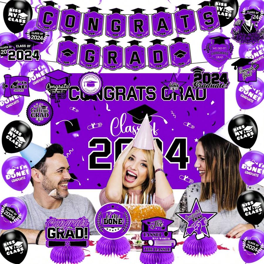 Graduation Decorations Class Of 2024,Gold Themed Graduation Decorations ...