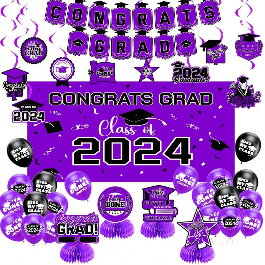 Graduation Decorations Class Of 2024,Gold Themed Graduation Decorations ...