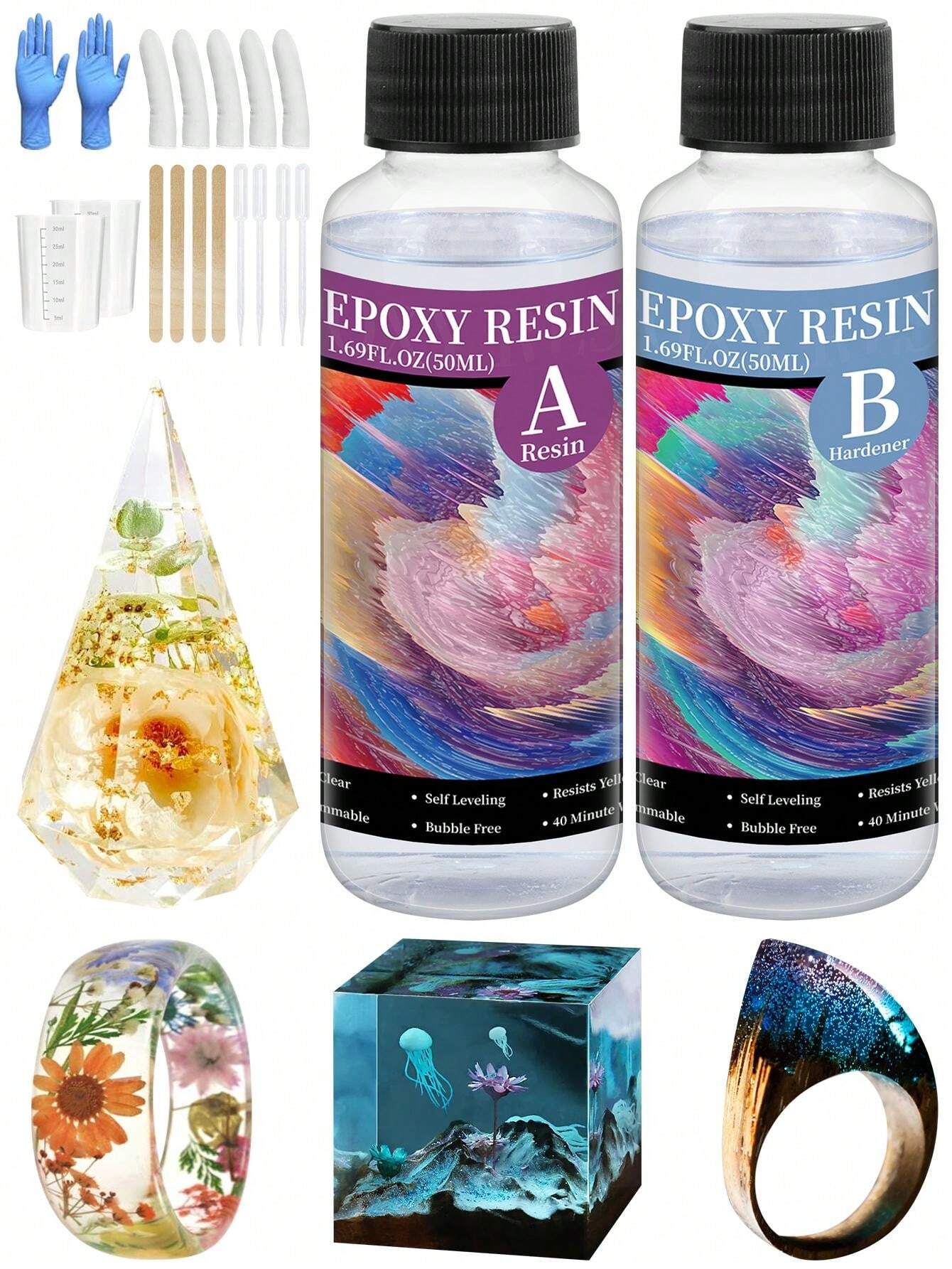 Résine époxy, kit de résine de 500 ml, résine époxy cristalline auto ...