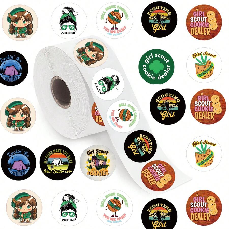 500pcs/Roll Girl Scouts Stickers, Cute Cartoon Aesthetic 1-Inch Label ...