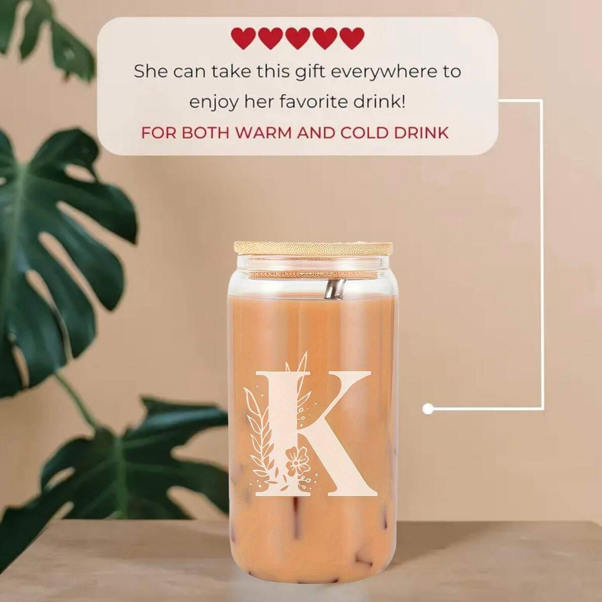 1pc, Initial Glass Cup, Monogrammed Gifts For Women, 16 Oz Glass Cups W ...