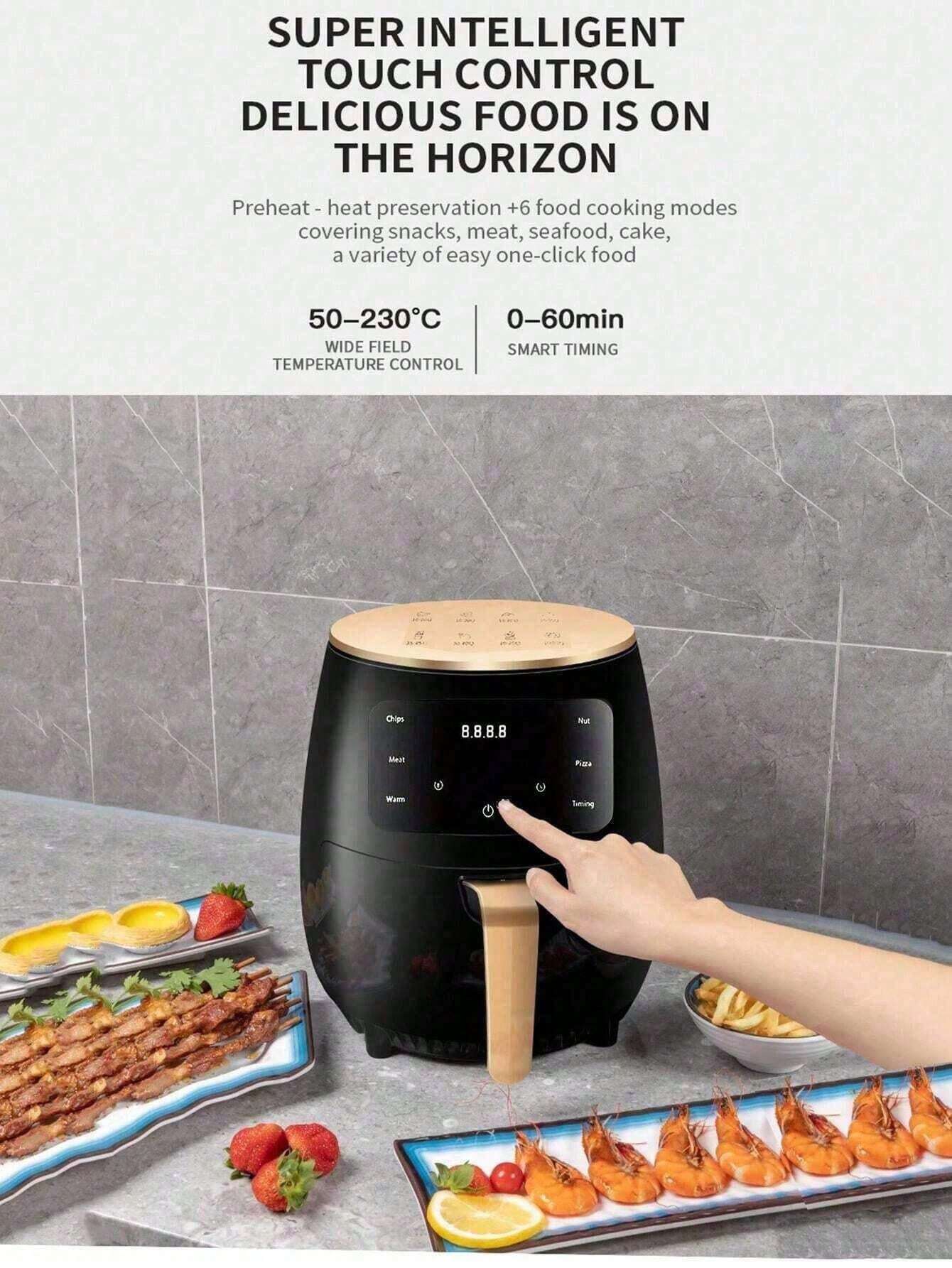 1pc Black Touchscreen Multifunctional 4.5L Capacity Air Fryer For Home Use, Kitchen Appliance ...