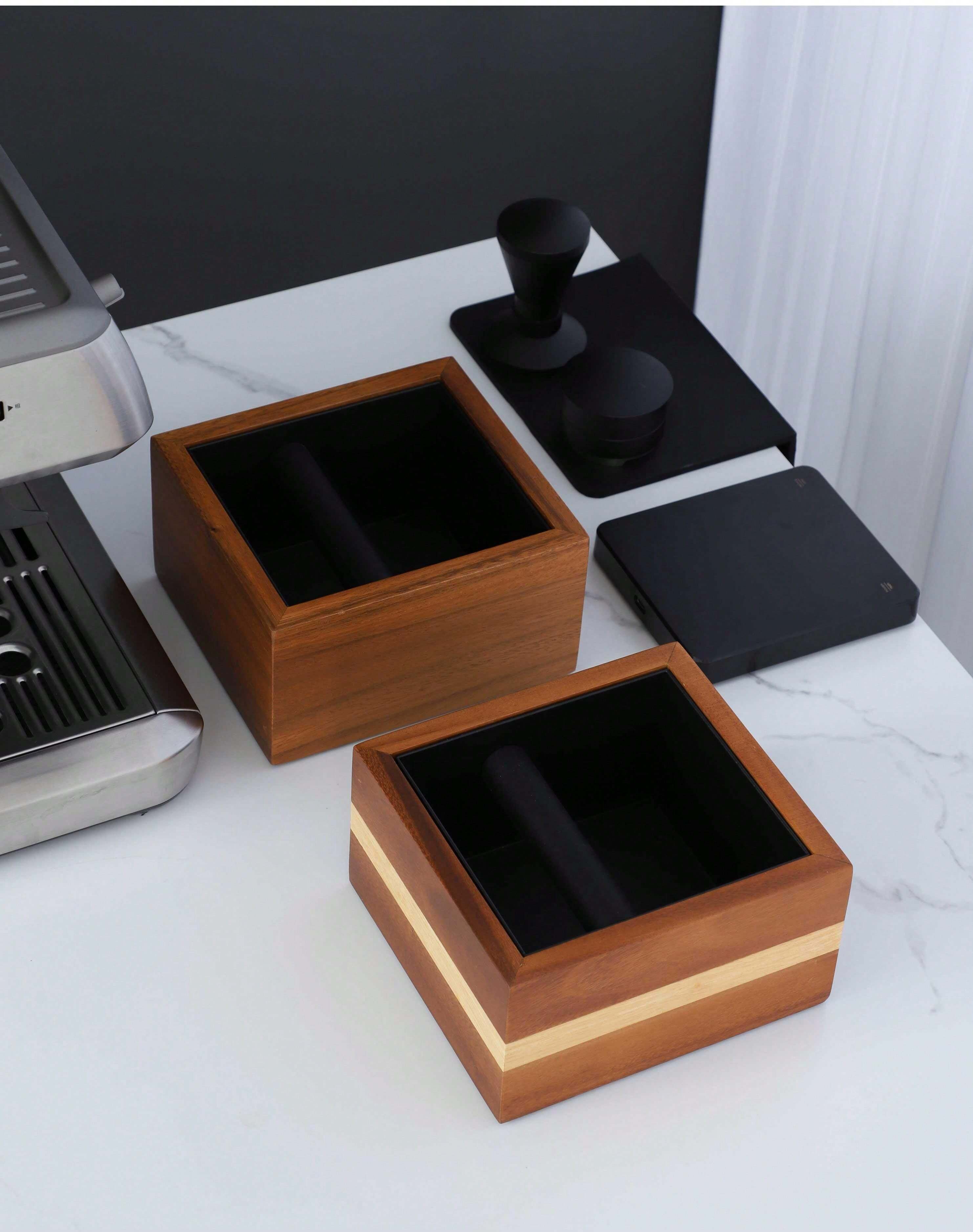 Walnut Espresso Knock Box, Large Solid Wood Square Coffee Grinds ...