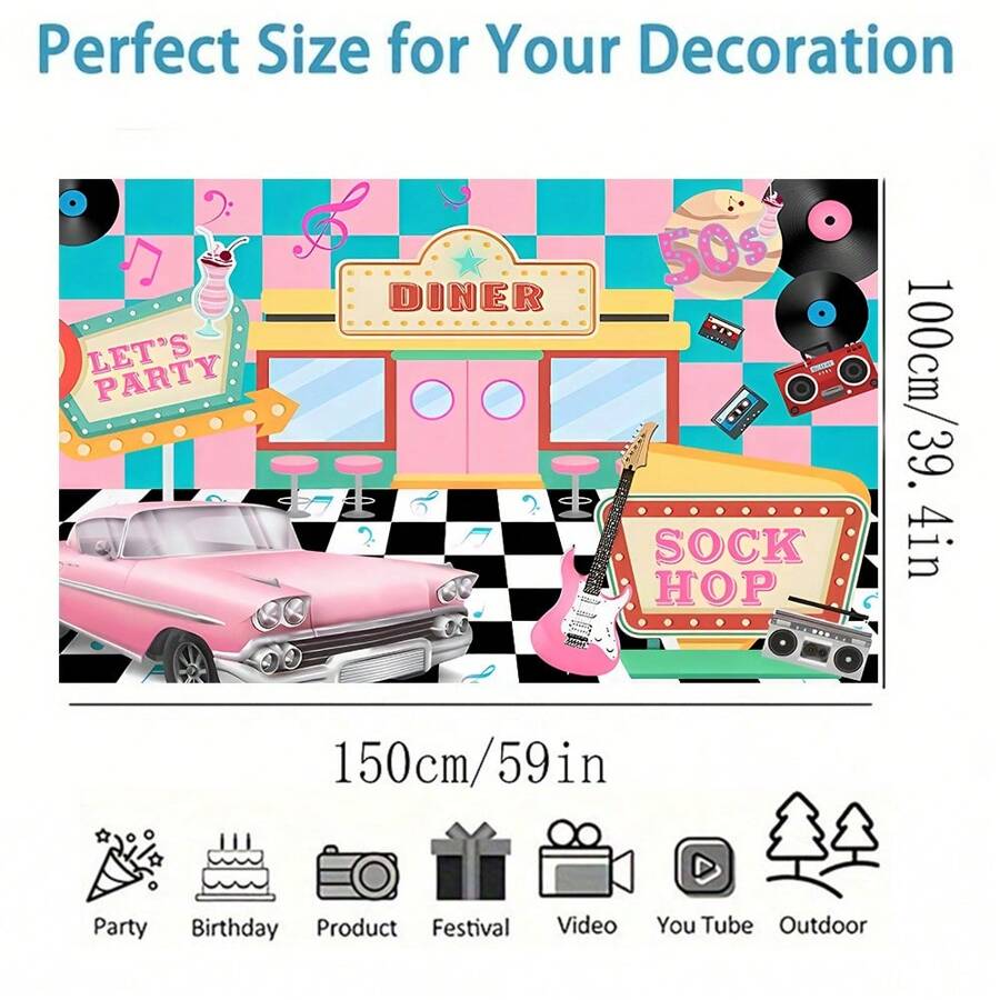 50s Retro Rock N Roll Diner Party Backdrop Car Sock Hop Dance Cosplay ...