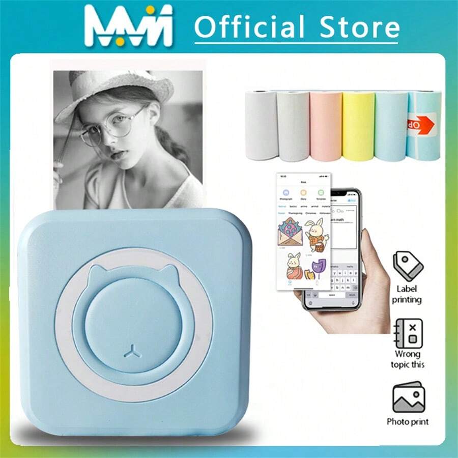 Blue Portable Rechargeable Mini Printer, Ideal For Printing Photos And ...