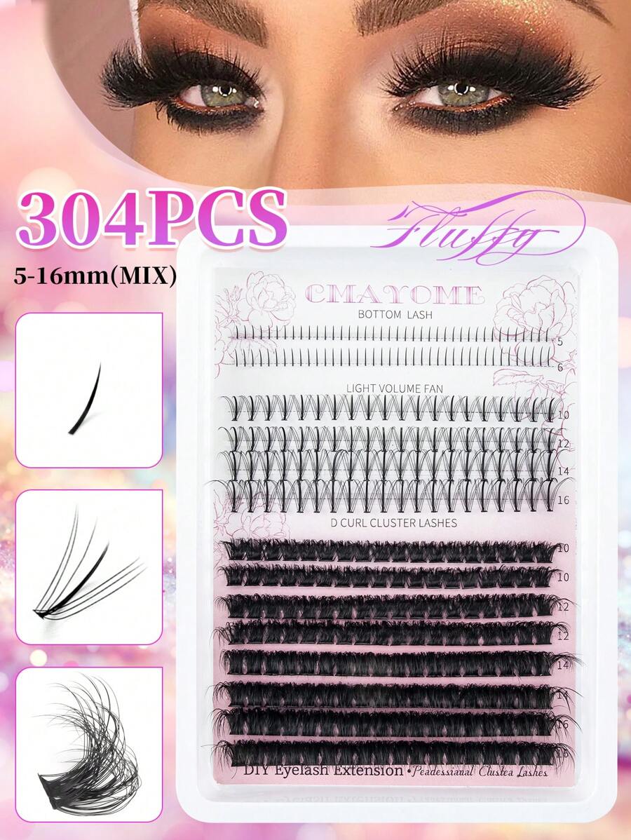 304PCS Individual False Eyelashes 2 Rows 5-6MM Fairy Hair Bottom ...