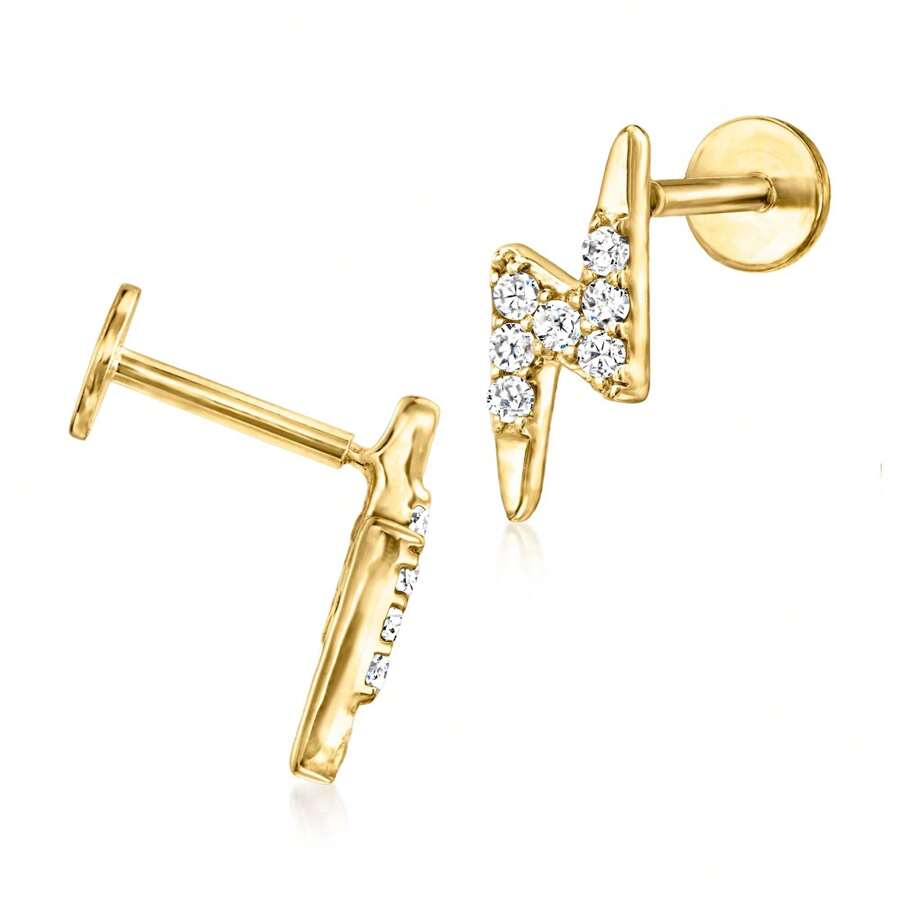 RS Pure By Ross-Simons Diamond Lightning Bolt Stud Earrings In 14kt Yellow Gold | SHEIN USA