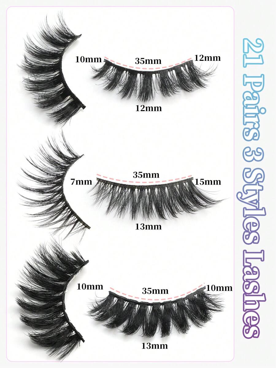 21 Pairs 3D Faux Mink Combination False Eyelashes, Natural Dense Fluffy ...