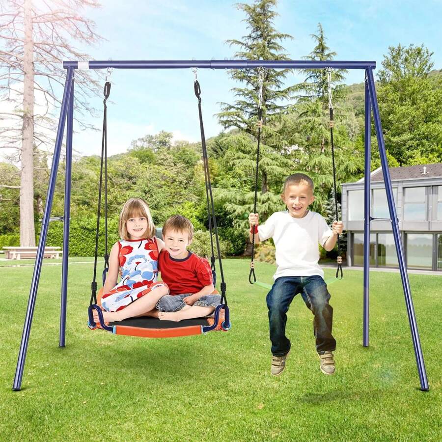 Backyard Swing Set For Kids, 440lbs Outdoor Playground Swing Set With ...