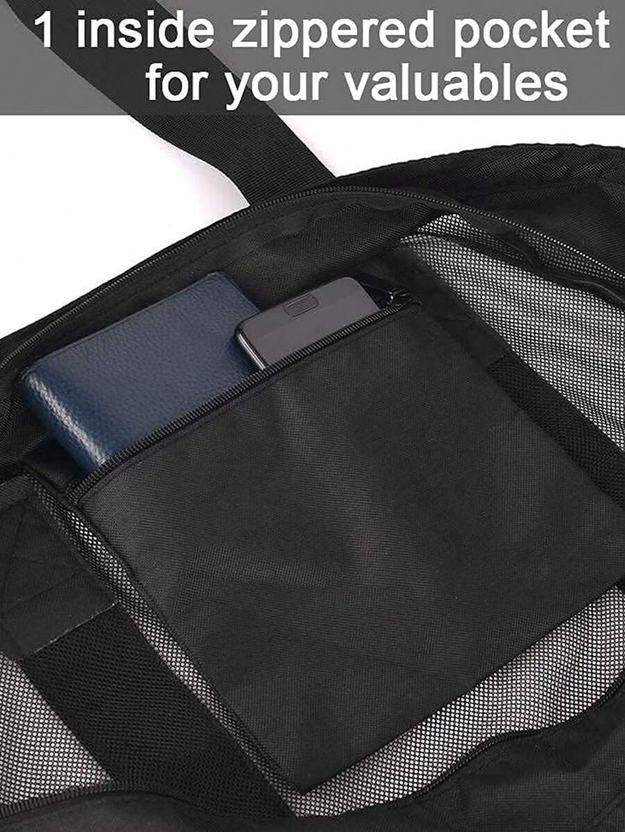 1 Extra-Large Beach Bag, XL Mesh Handbag With Zipper And Pocket ...