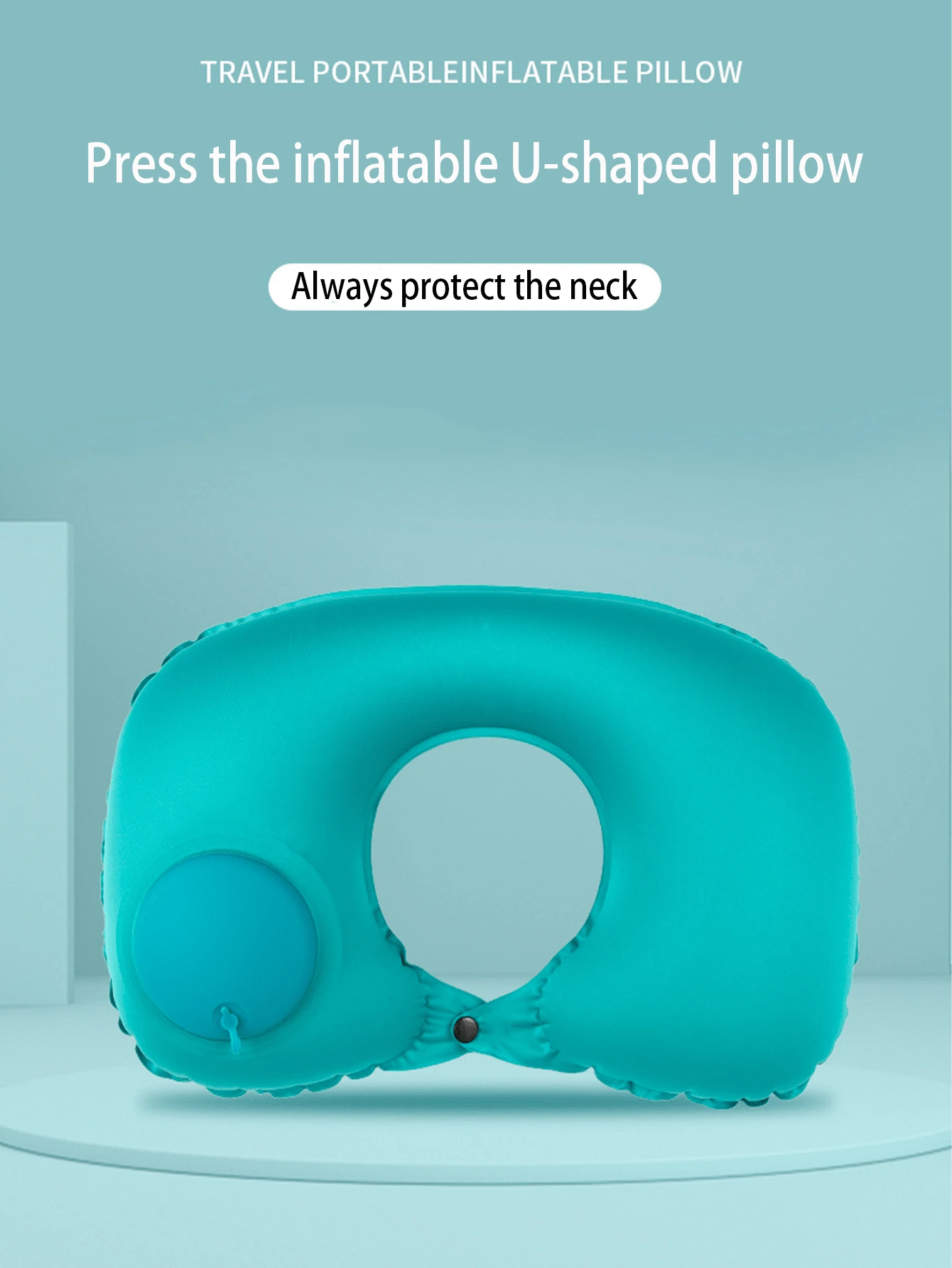Inflatable U-Shaped Pillow, Press To Inflate, Portable Travel Neck ...