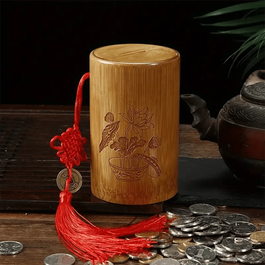 1pc, Vintage Natural Bamboo Bamboo Barrel Piggy Bank, Can Be Stored And Can Be Recommended To ...
