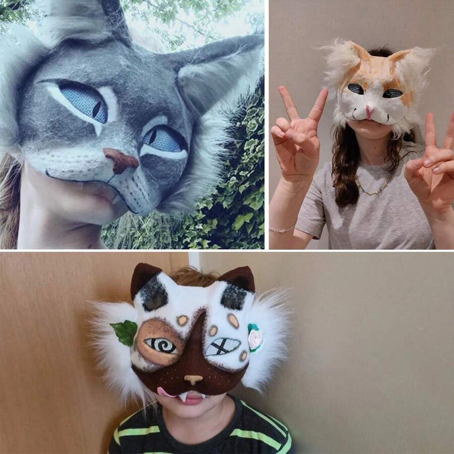3pcs/Set Cat Mask DIY Kit, Animal Tribe Half Face Paper Mask For ...