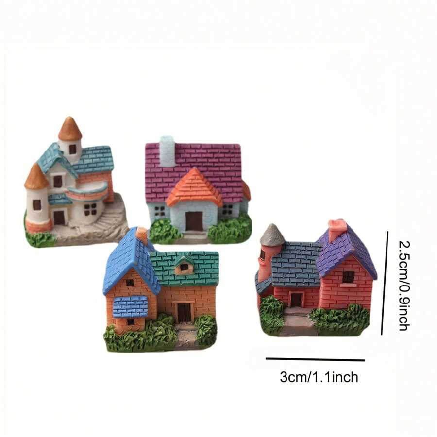 4pcs Miniature Fairy Garden Stone House, Mini Resin House Fairy Cottage ...