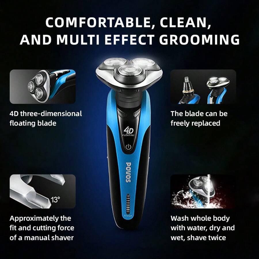 4D Independent Floating Blade Fully Washable Electric Shaver With ...