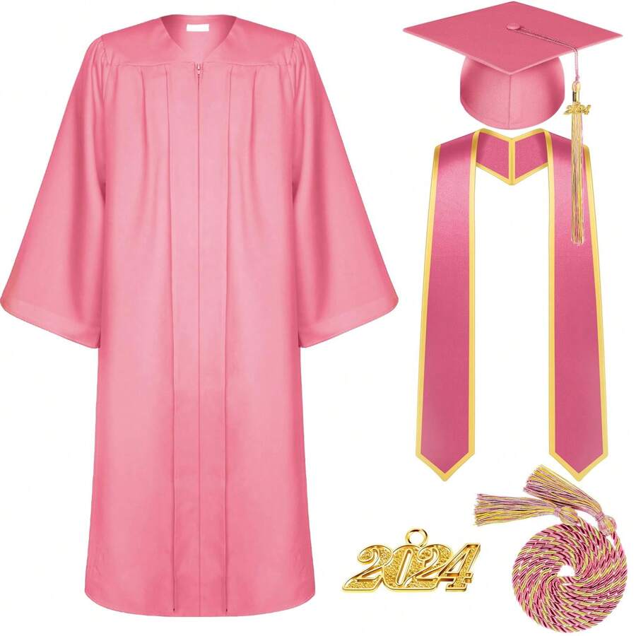Unisex Adult Graduation Gown Cap Tassel Set Matte Uniforms 2024 Charms ...
