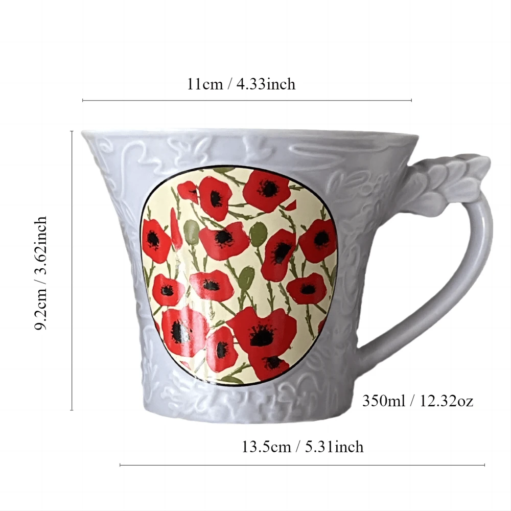 1pc Flower Pattern 3D Embossed Ceramic Mug, Romantic Floral Relief Tea ...