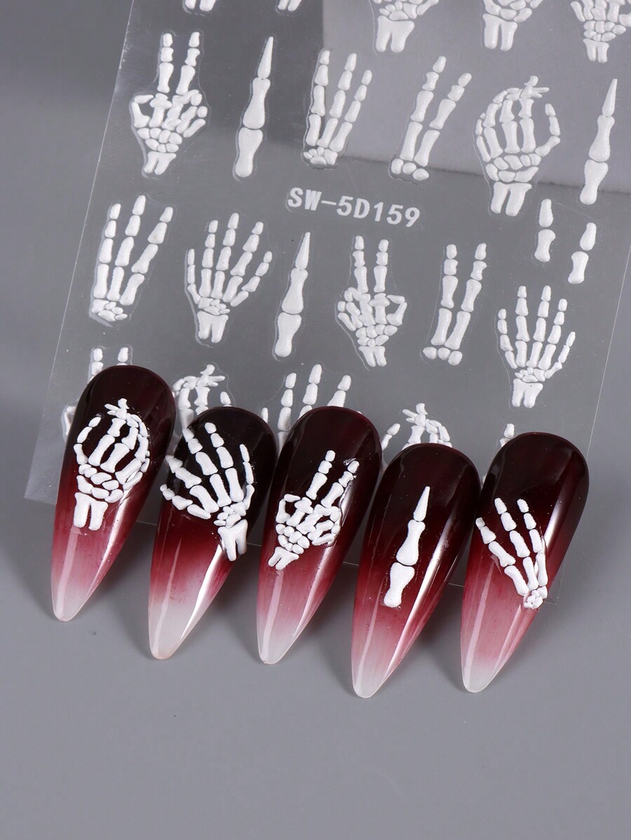 Halloween Nail Stickers, 2 Sheets Embossing 5D Self Adhesive Skull Bone ...