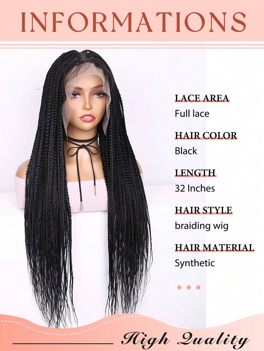 32 Inches Full Double Lace Front Box Braided Wigs For Women Knotless ...